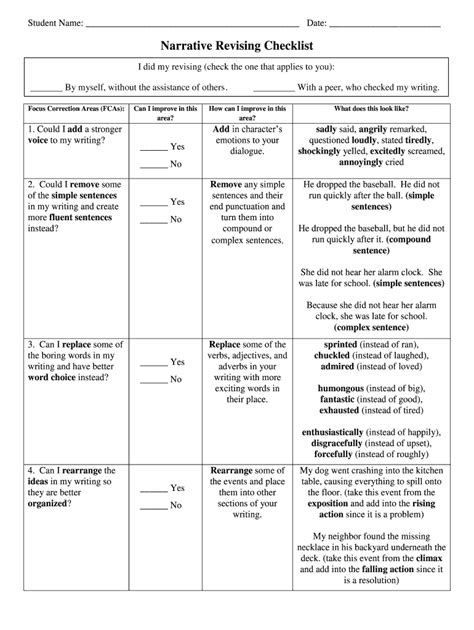 Fillable Online Narrative Revising Checklist Greater Latrobe School District Fax Email Print