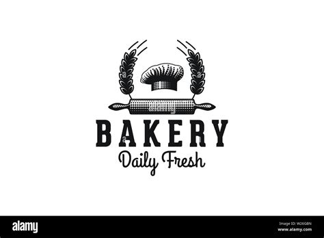 Chef Hat Rolling Pin Wheat Grain Vintage Bakery Logo Stock Vector