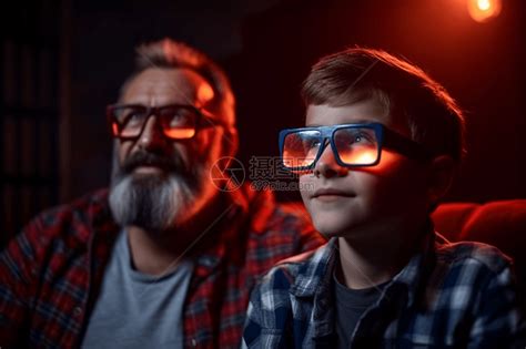 一对父子戴着3D眼镜高清图片下载 正版图片600138138 摄图网