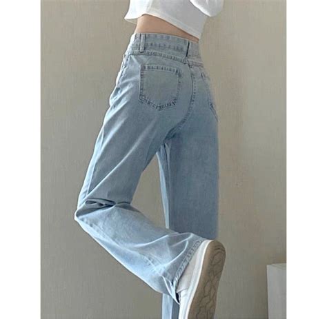 High Waisted Baggy Jeans Blue Womens Fashion Bottoms Jeans