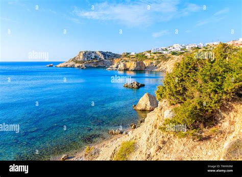 Azure Sea And Beautiful Beach On Karpathos Island In Ammopi Village