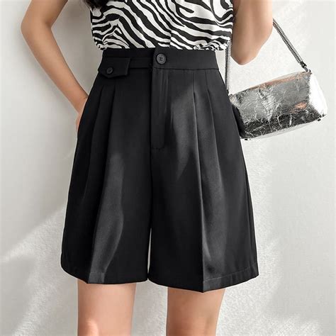 3812us Flectit Straight Bermuda Shorts Womens High Waist Pleated
