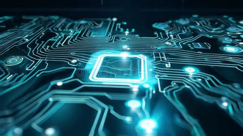 Motherboard With Chips Transferring Network Signals Circuit Board Concept With Calculations On