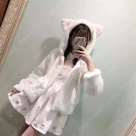 Super Cute Womens Faux Fur Cat Ears Fluffy Hooded Coat Winter Long