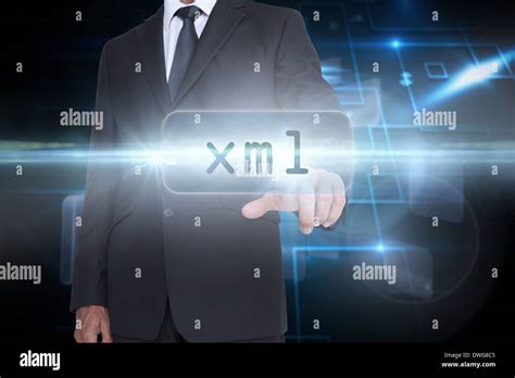 Xml Against Black Background With Shiny Squares Stock Photo Alamy