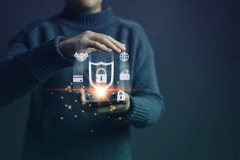 Premium Photo Lock Icon And Internet Network Security Technology Businessman Protecting