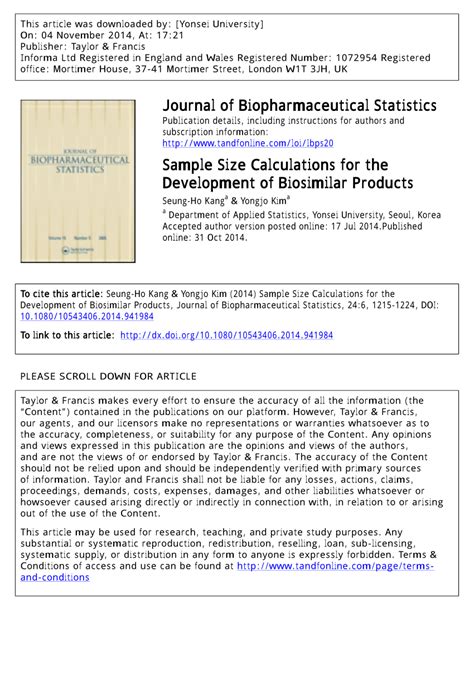 Pdf Sample Size Calculations For The Development Of Biosimilar Products