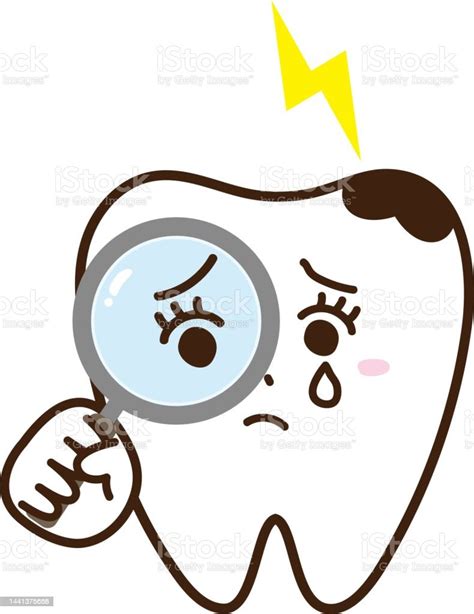 의인화된 썩은 치아가 돋보기를 들고 있는 모습 일러스트 소재 0명에 대한 스톡 벡터 아트 및 기타 이미지 0명 가공의 인물
