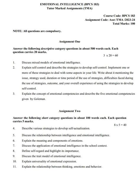 Bpcs 183 Emotional Intelligence In English Solved Assignment 2023 2024
