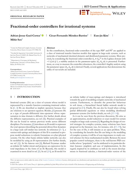 Pdf Fractional‐order Controllers For Irrational Systems