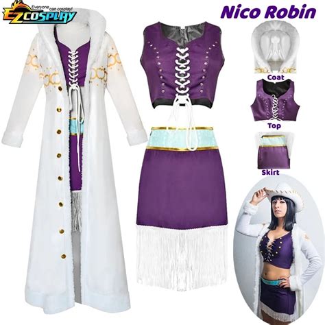 Nico Robin Cosplay Costume Anime One Piece Purple Dress Uniform Long