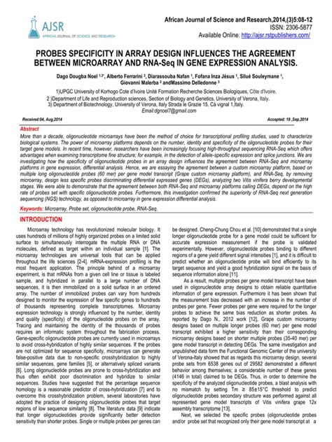 Dago Et Al 2014 Probes Specificity Microarray Rna Seq Gene