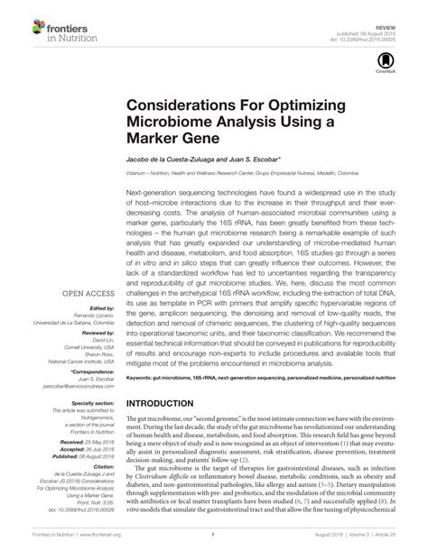 Pdf Considerations For Optimizing Microbiome Analysis Using A Marker Gene
