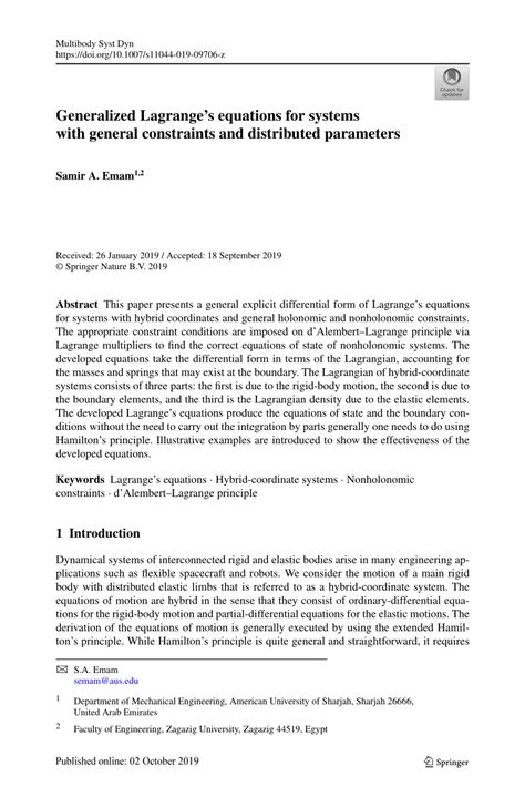 Pdf Generalized Lagranges Equations For Systems With General Constraints And Distributed