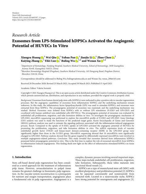 Pdf Exosomes From Lps Stimulated Hdpscs Activated The Angiogenic