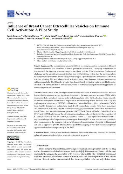 Pdf Influence Of Breast Cancer Extracellular Vesicles On Immune Cell