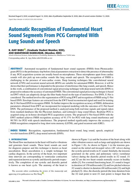 Pdf Automatic Recognition Of Fundamental Heart Sound Segments From