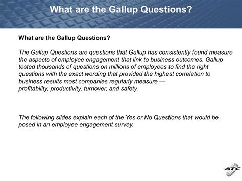 Employee Engagement Gallup Survey Questions PPT