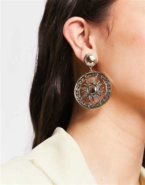 Asos Design Orecchini Pendenti Dorati Con Design A Disco A Forma Di