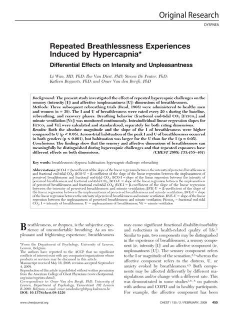 Pdf Repeated Breathlessness Experiences Induced By Hypercapnia