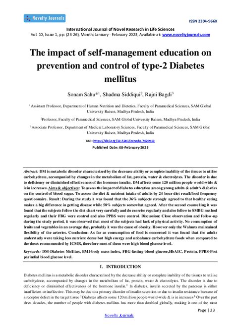 Pdf The Impact Of Self Management Education On Prevention And Control Of Type 2 Diabetes