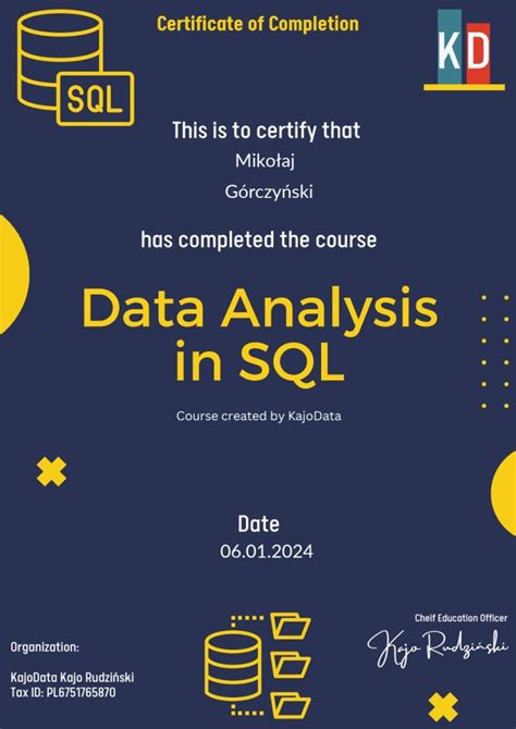 mikołaj górczyński on linkedin data analysis in sql course certificate