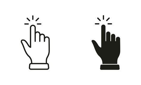 Press Gesture Hand Cursor For Computer Mouse Line And Silhouette Black