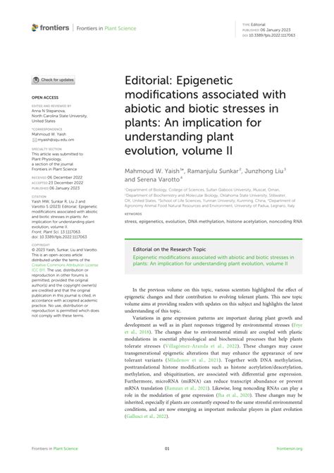 Pdf Editorial Epigenetic Modifications Associated With Abiotic And