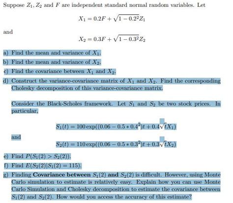 Solved Suppose Z1z2 And F Are Independent Standard Normal