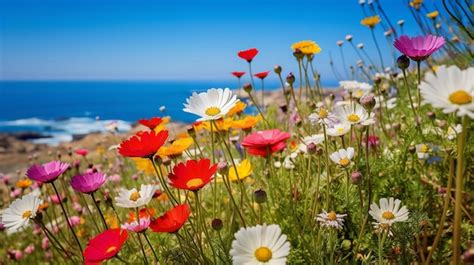 Premium Photo Coastal Summer Wildflower Extravaganza Ai Generated