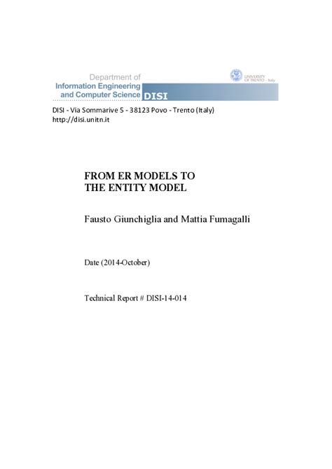 Pdf From Er Models To The Entity Model
