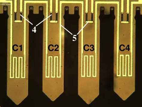 Top View Of Four Cantilever Test Device With Single Dmd Resistor Per