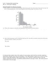 HW 1 9 SOCS And Comparing Docx Unit 1 Exploring One Variable Data