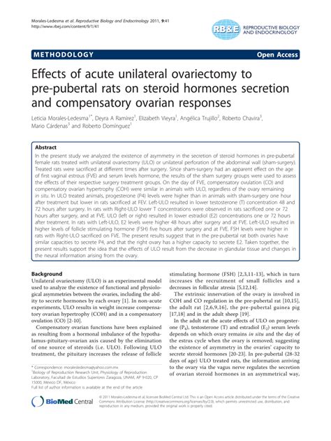 Pdf The Effects Acute Unilateral Ovariectomy Pre Pubertal Rat On