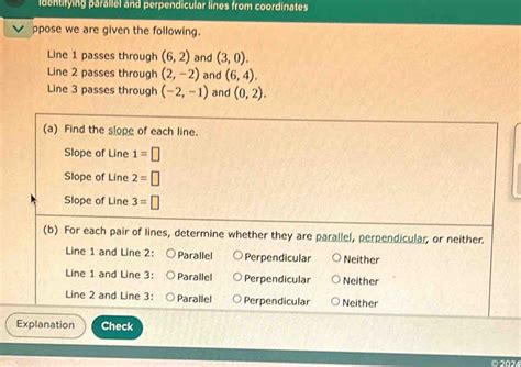 Solved Identifying Parallel And Perpendicular Lines From Coordinates Ppose We Are Given The