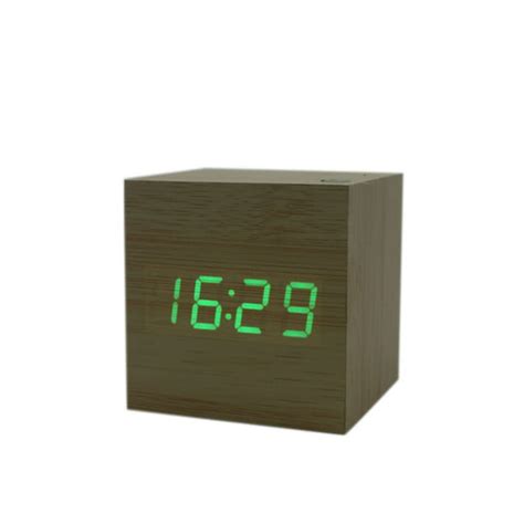Square Cube Usb Alarma De Madera Reloj De Escritorio Digital Control De