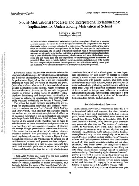 Social Motivational Processes And Interpersonal Relationships Pdf