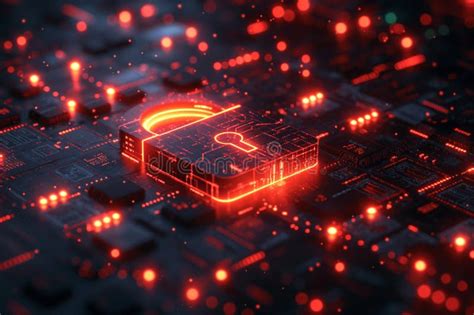 3d Rendering Of Abstract Digital Circuit Board With A Padlock Cyber Security Concept Digital