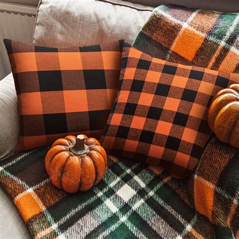 Yclife Fall Decorative Throw Pillows For Couch 18 X 18 Orange Plaid