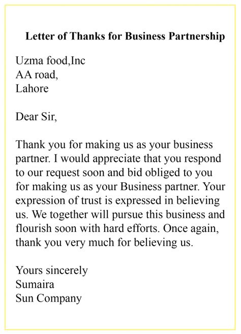 Thank You Letter For Business Partnership Examples All Form Templates