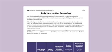 Daily Intervention Dosage Log Texas Sped Support