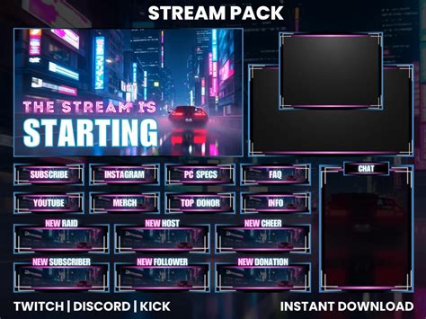 Cyberpunk Stream Overlay Pack Neon City Twitch Screens Panels