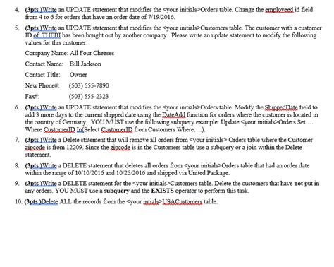 Solved Fax 4 3pts Write An Update Statement That Modifies