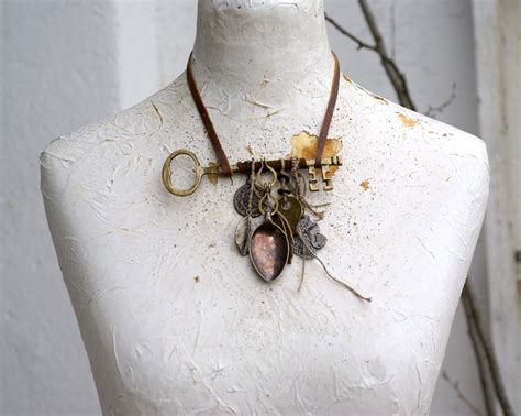 Vintage Skeleton Key Necklace Assemblage Necklace Found Object Jewelry Steampunk Key Necklace