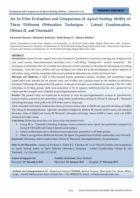 Pdf An In Vitro Evaluation And Comparison Of Apical Sealing Ability Of Three Different