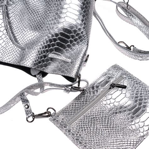 Handtasche Leder Silber Beuteltasche Made In Italy
