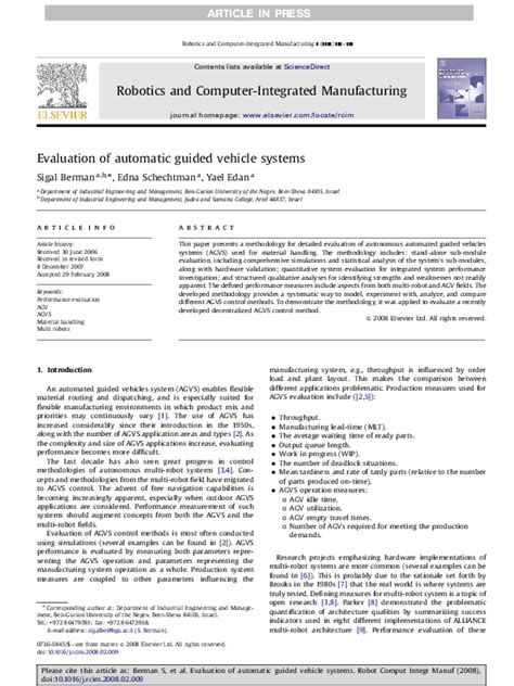 Pdf Evaluation Of Automatic Guided Vehicle Systems