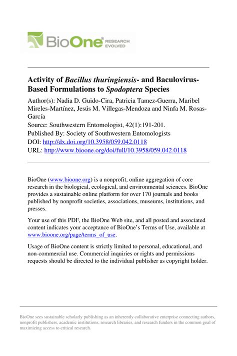 Pdf Activity Of Bacillus Thuringiensis And Baculovirus Based