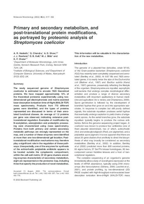 Pdf Primary And Secondary Metabolism And Post Translational Protein Modifications As