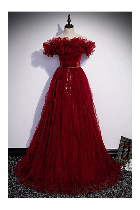 Glamorous Burgundy Red Prom Dress With Puffy Tulle 162992 V78174